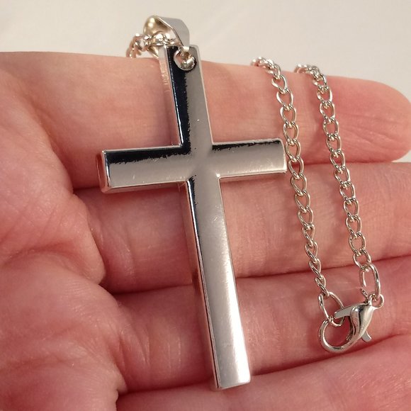 Accessories | Mens Stainless Steel Silver Smooth Cross Pendant Curb ...